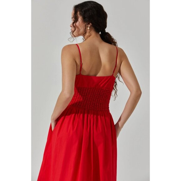 Astr | Dresses | Nwt Astr The Label Popcorn Waist Midi Dress Cherry Red ...